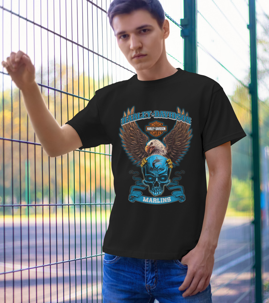 Harley Davidson Motor Cycles Miami Marlins T-Shirt