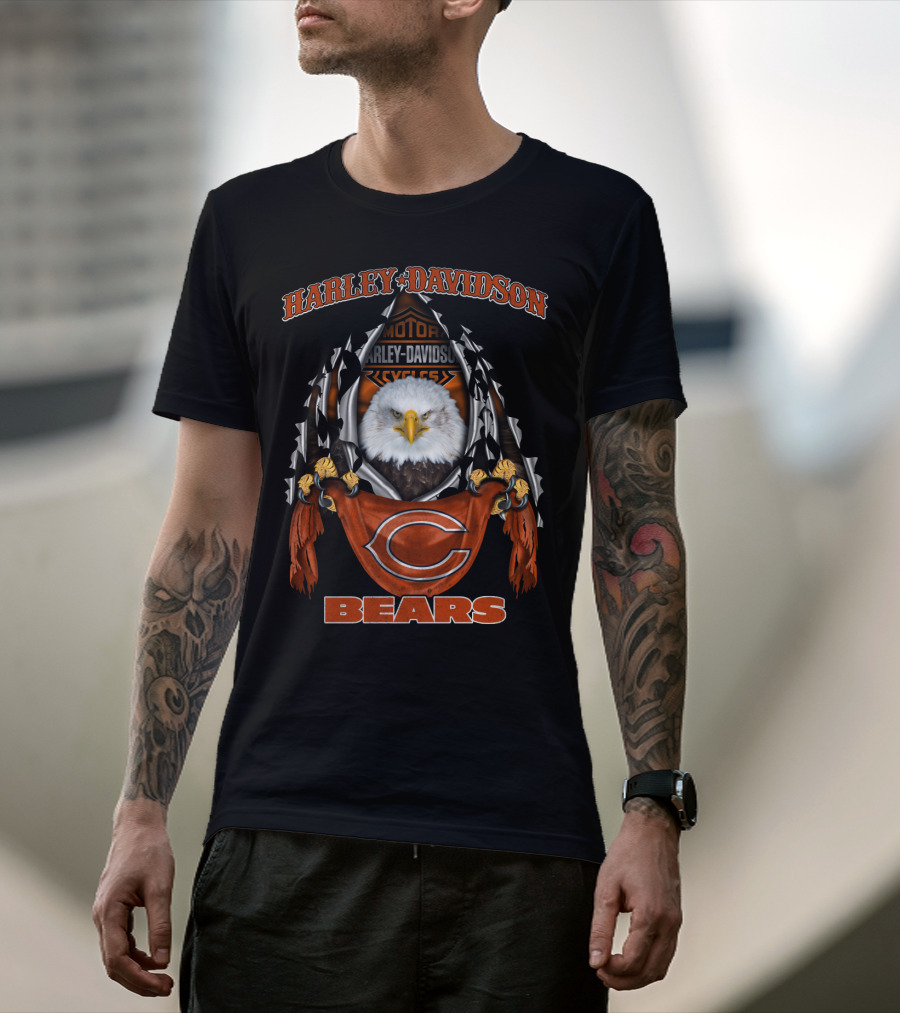 Harley Davidson Bears Chicago Nfl Motorcycle Eagle T-Shirt