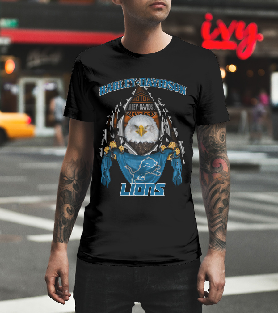 Harley Davidson Motorcycles Detroit Lions Bald Eagle Nfl 84 T-Shirt