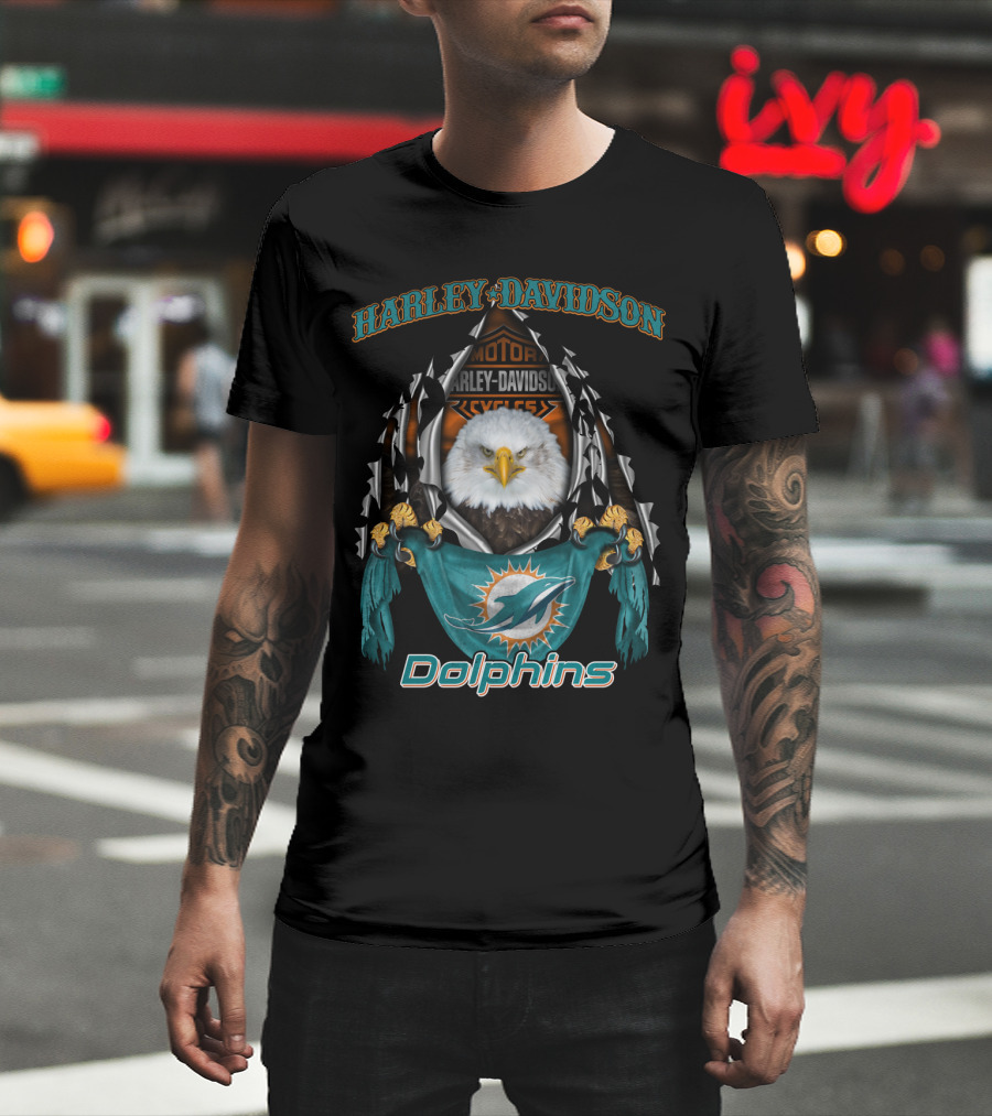 Harley Davidson Miami Dolphins Bald Eagle Nfl 84 Motocycle Cycles T-Shirt
