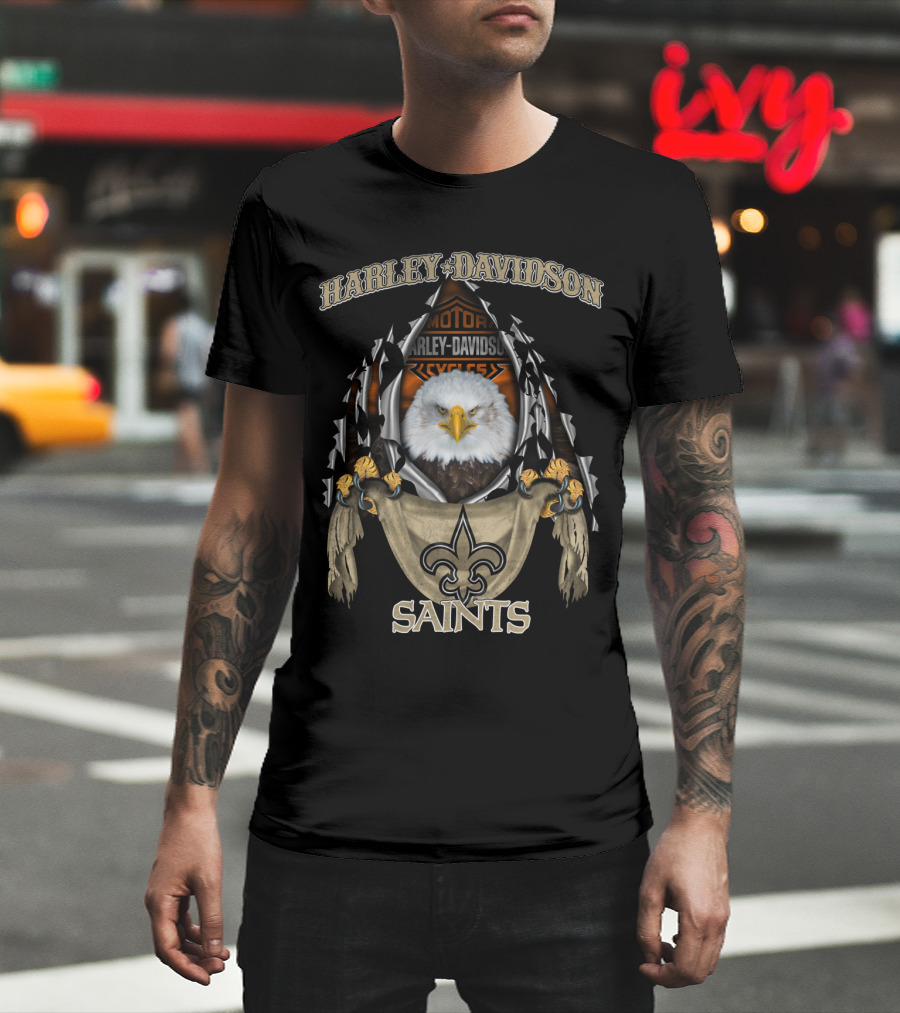 Harley Davidson Motorcycles Eagles Saints Fleur-De-Lis T-Shirt