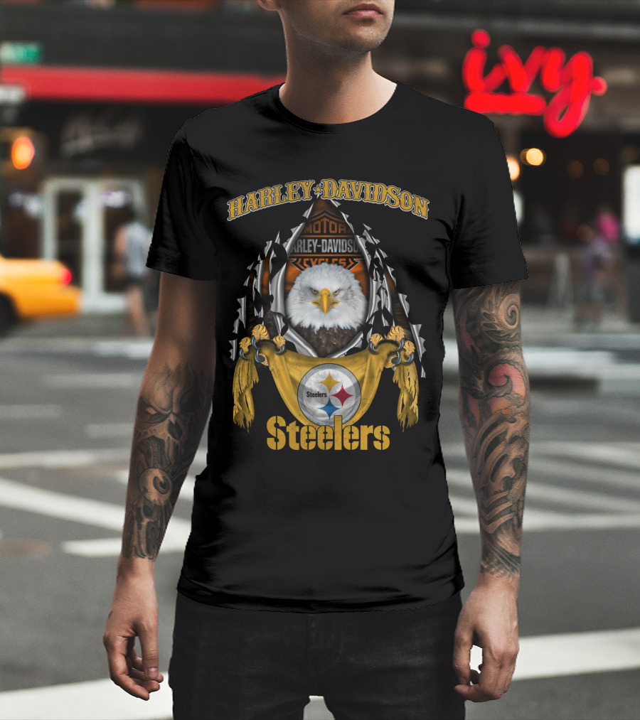 Harley Davidson Motorcycles Steelers Eagle T-Shirt
