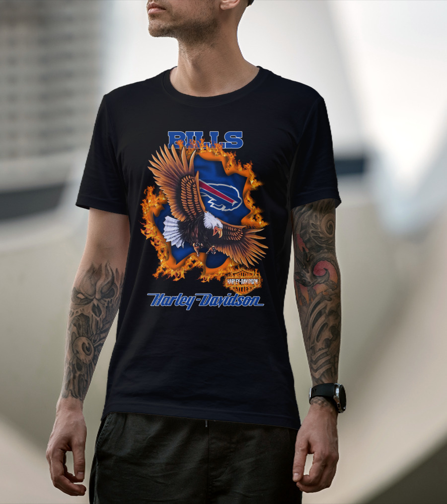 Bills Harley Davidson Buffalo Bills Eagle Flames T-Shirt