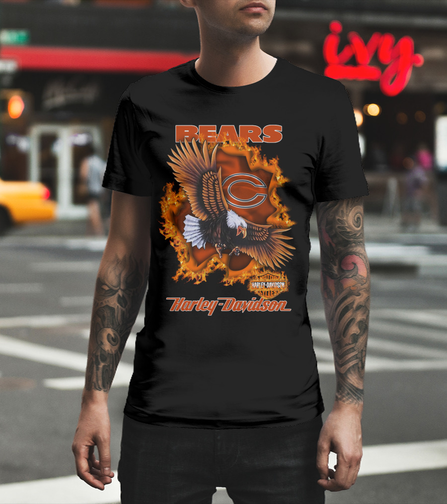 Bears Harley Davidson Chicago Bears Flaming Eagle T-Shirt