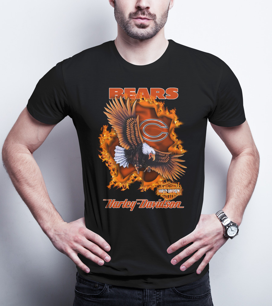 Bears Harley Davidson Chicago Bears Flaming Eagle T-Shirt