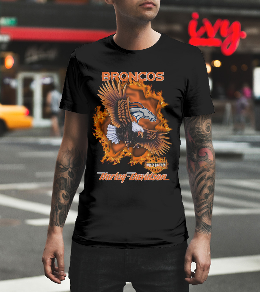 Broncos Harley Davidson Flaming Eagle Denver Broncos T-Shirt