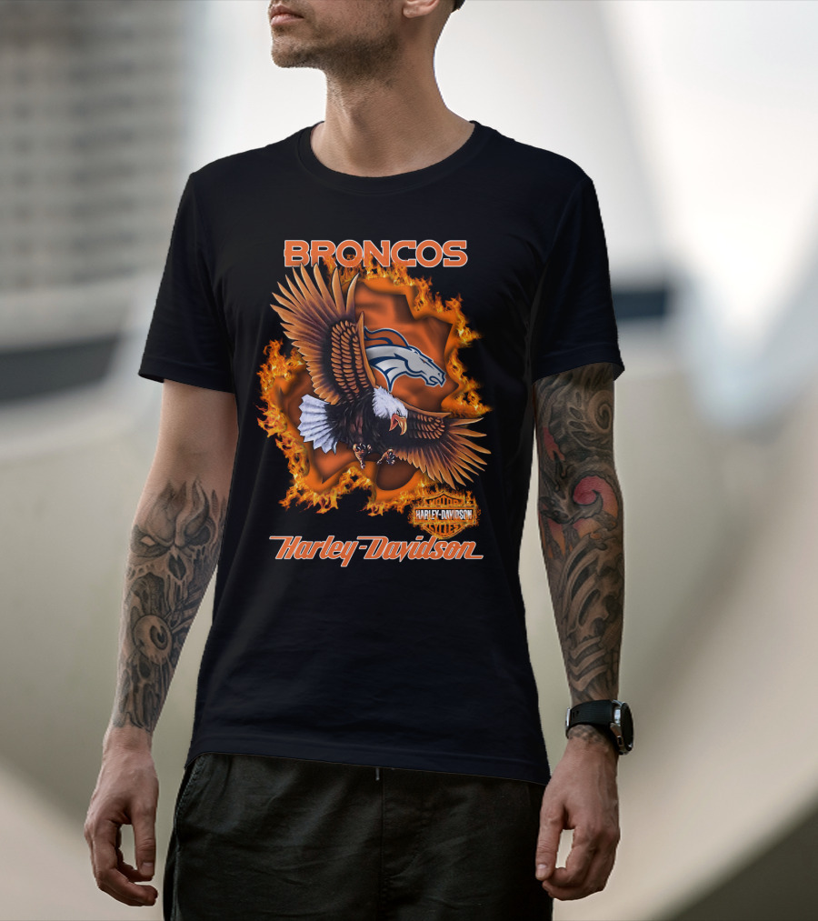 Broncos Harley Davidson Flaming Eagle Denver Broncos T-Shirt