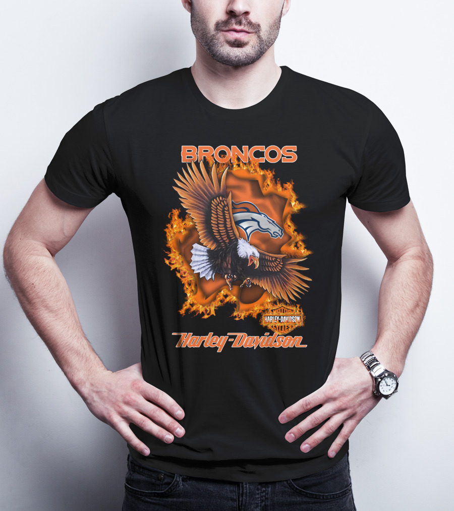 Broncos Harley Davidson Flaming Eagle Denver Broncos T-Shirt