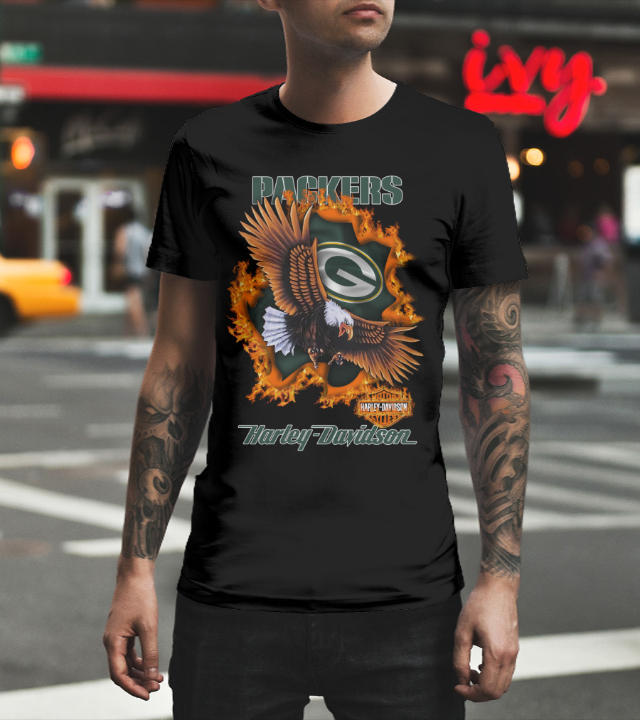 Packers Harley Davidson Eagle Flame T-Shirt