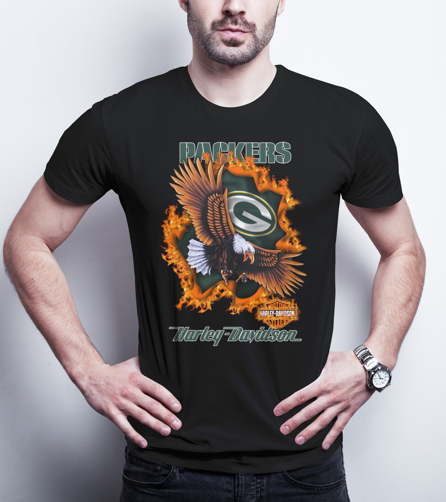 Packers Harley Davidson Eagle Flame T-Shirt