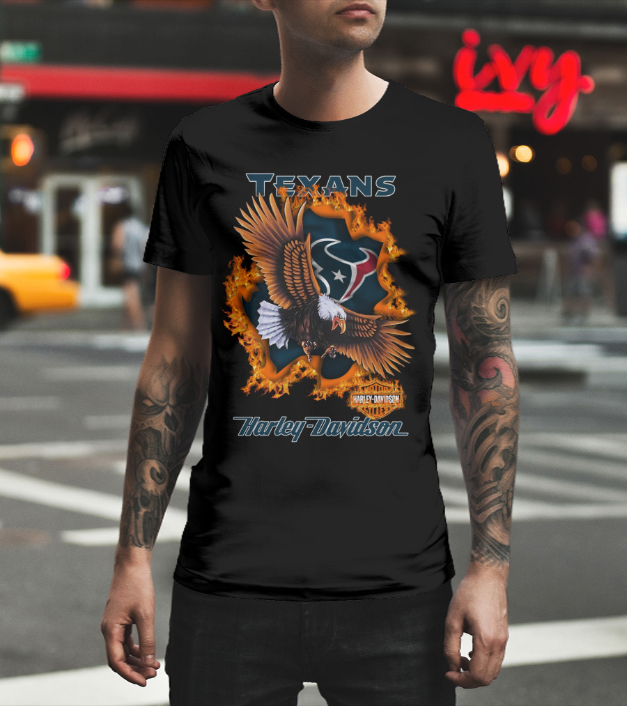 Texans Harley Davidson Houston Texans Flaming Eagle T-Shirt