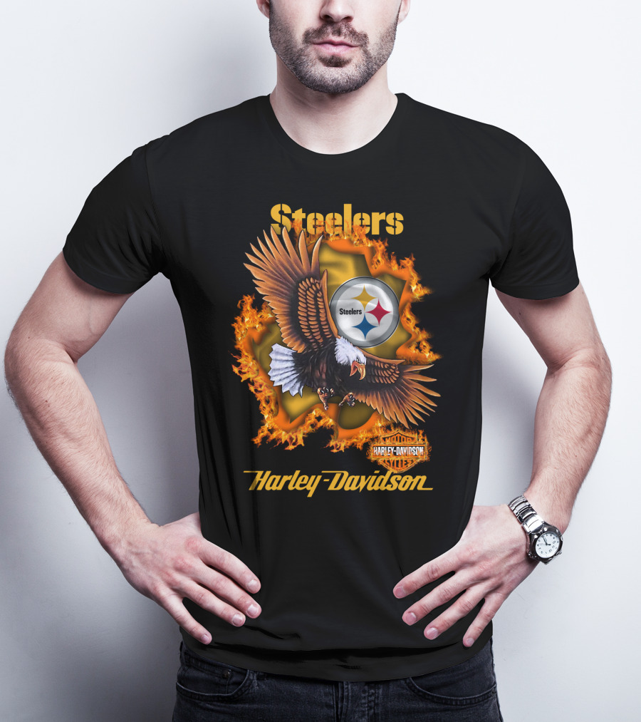 Steelers Harley Davidson Eagle And Flames T-Shirt