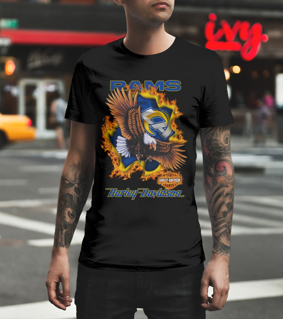 Rams Harley Davidson Los Angeles Nfl Eagle Flame T-Shirt