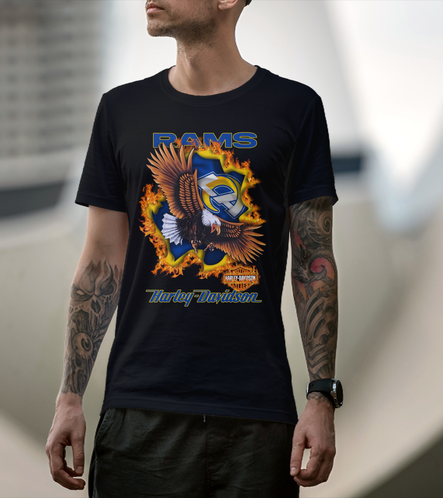 Rams Harley Davidson Los Angeles Nfl Eagle Flame T-Shirt