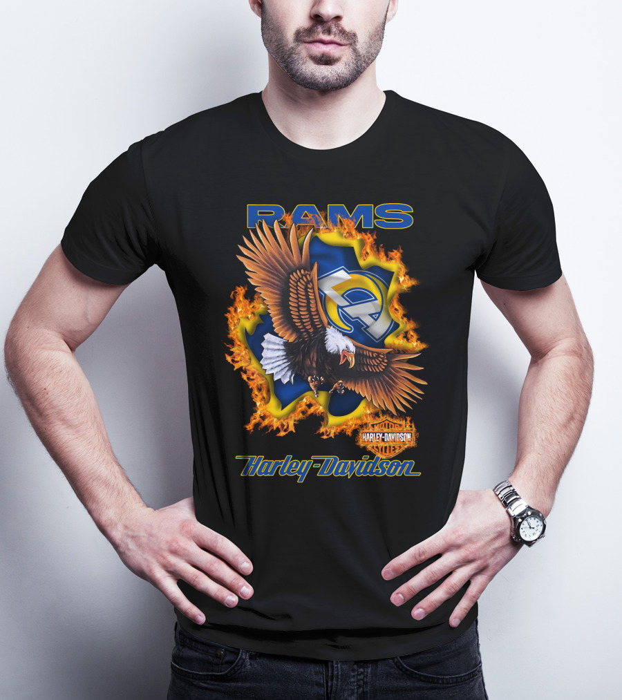 Rams Harley Davidson Los Angeles Nfl Eagle Flame T-Shirt