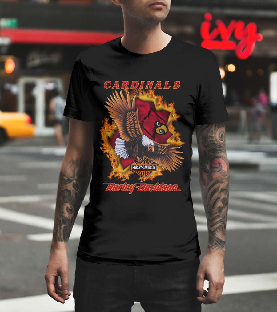 Cardinals Harley Davidson Cycles Eagle Flame T-Shirt