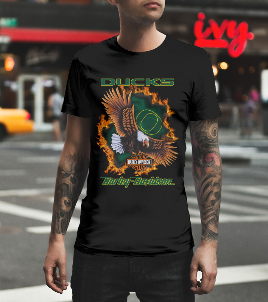 Harley Davidson Cycles Oregon Ducks Eagle Flames T-Shirt