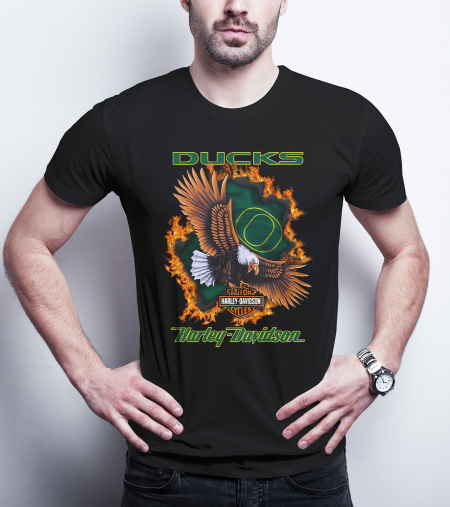 Harley Davidson Cycles Oregon Ducks Eagle Flames T-Shirt