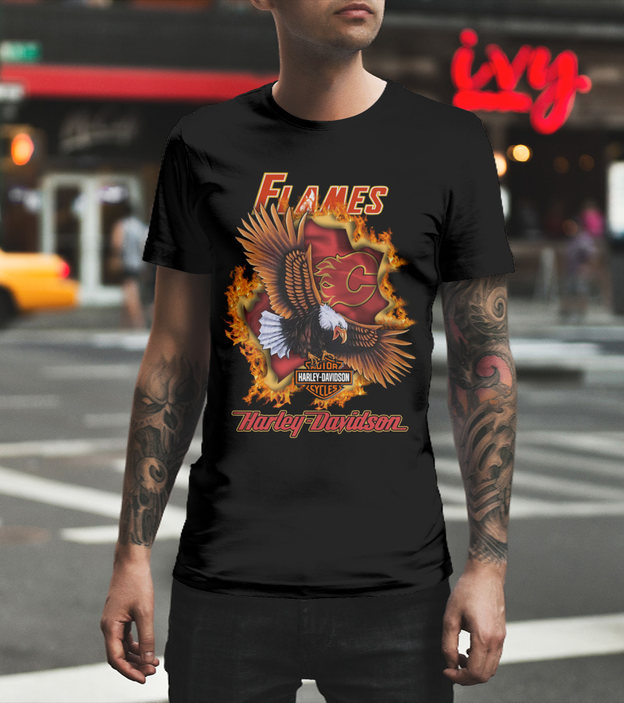 Harley Davidson Flames Nhl Calgary Flames Eagle T-Shirt