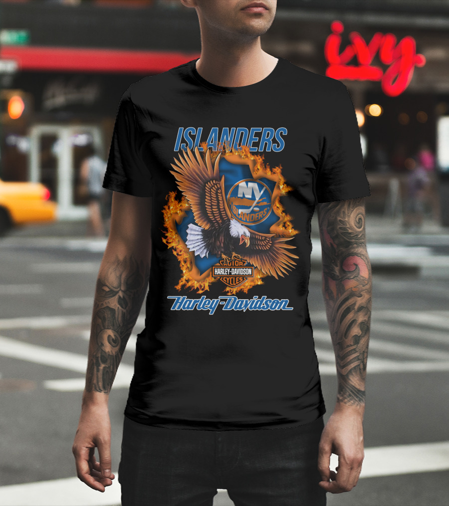 Islanders Ny Islanders Harley Davidson Cycles Eagle Flame T-Shirt