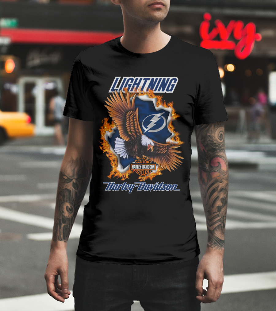 Lightning Tampa Bay Harley Davidson Cycles Eagle Flames T-Shirt