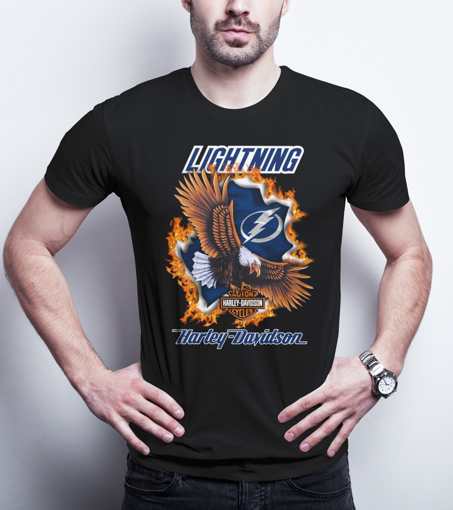 Lightning Tampa Bay Harley Davidson Cycles Eagle Flames T-Shirt