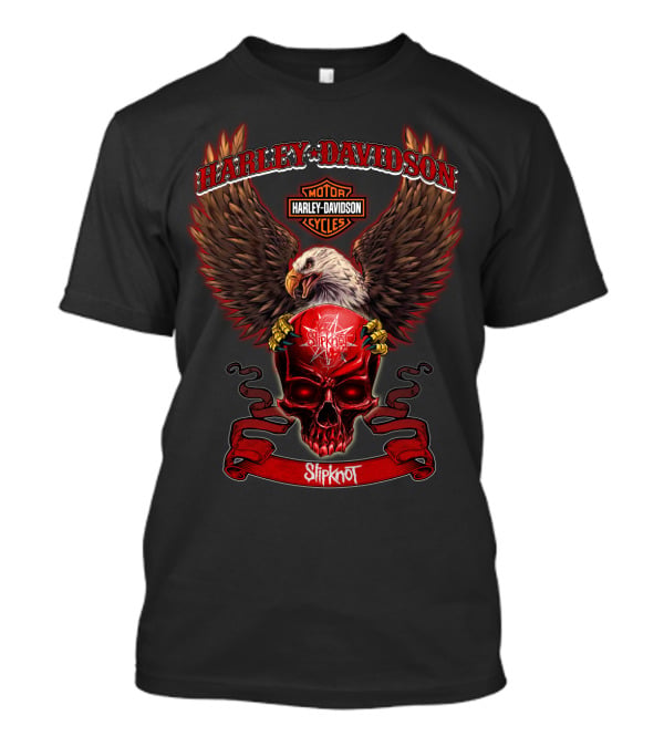 Harley Davidson Motor Cycles Eagle Red Skull Slipknot T-Shirt