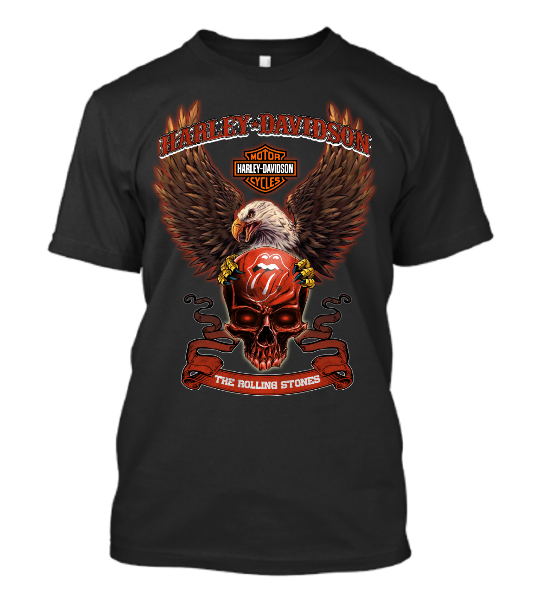 Harley Davidson Motor Cycles The Rolling Stones Eagle Skull T-Shirt