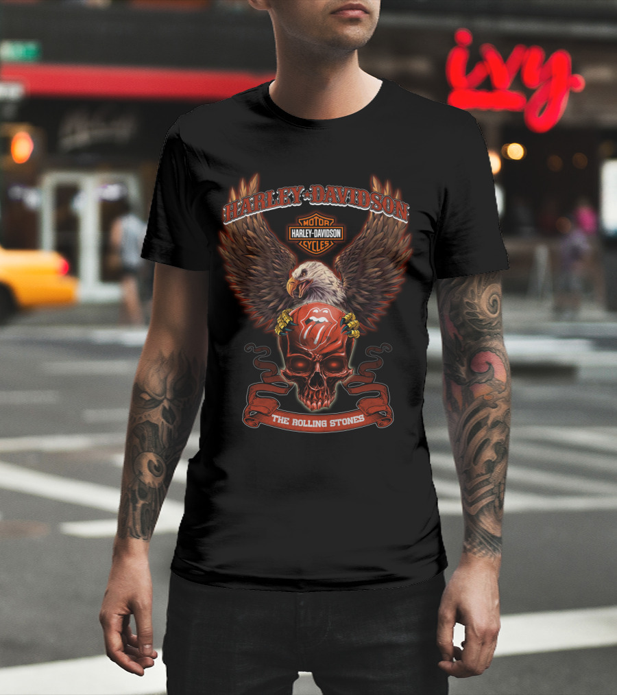 Harley Davidson Motor Cycles The Rolling Stones Eagle Skull T-Shirt