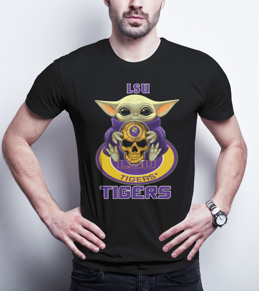 Lsu Tigers Baby Yoda Skull T-Shirt