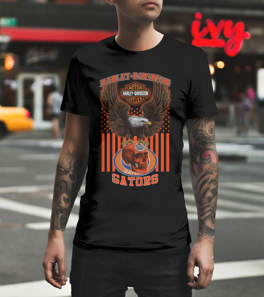Harley Davidson Motor Cycles Florida Gators Eagle And Skull T-Shirt