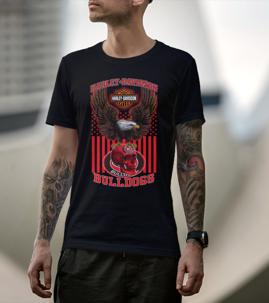 Harley Davidson Motor Cycles Bulldogs Georgia T-Shirt