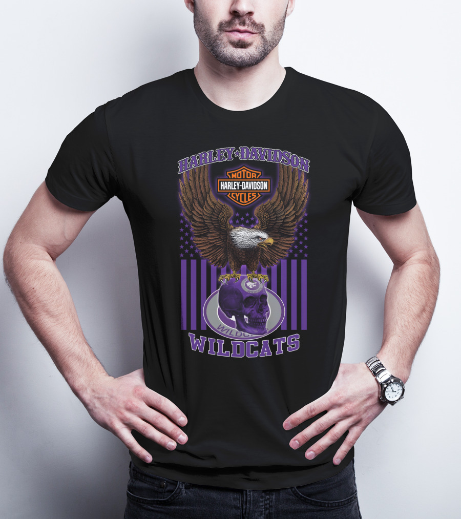 Harley Davidson Motor Cycles Eagle Kansas State Wildcats Skull T-Shirt