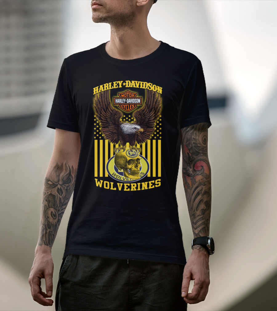 Harley Davidson Michigan Wolverines Eagle Skull T-Shirt