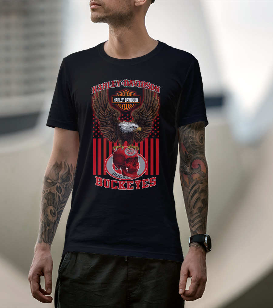 Harley Davidson Motor Cycles Eagle Ohio State Buckeyes T-Shirt