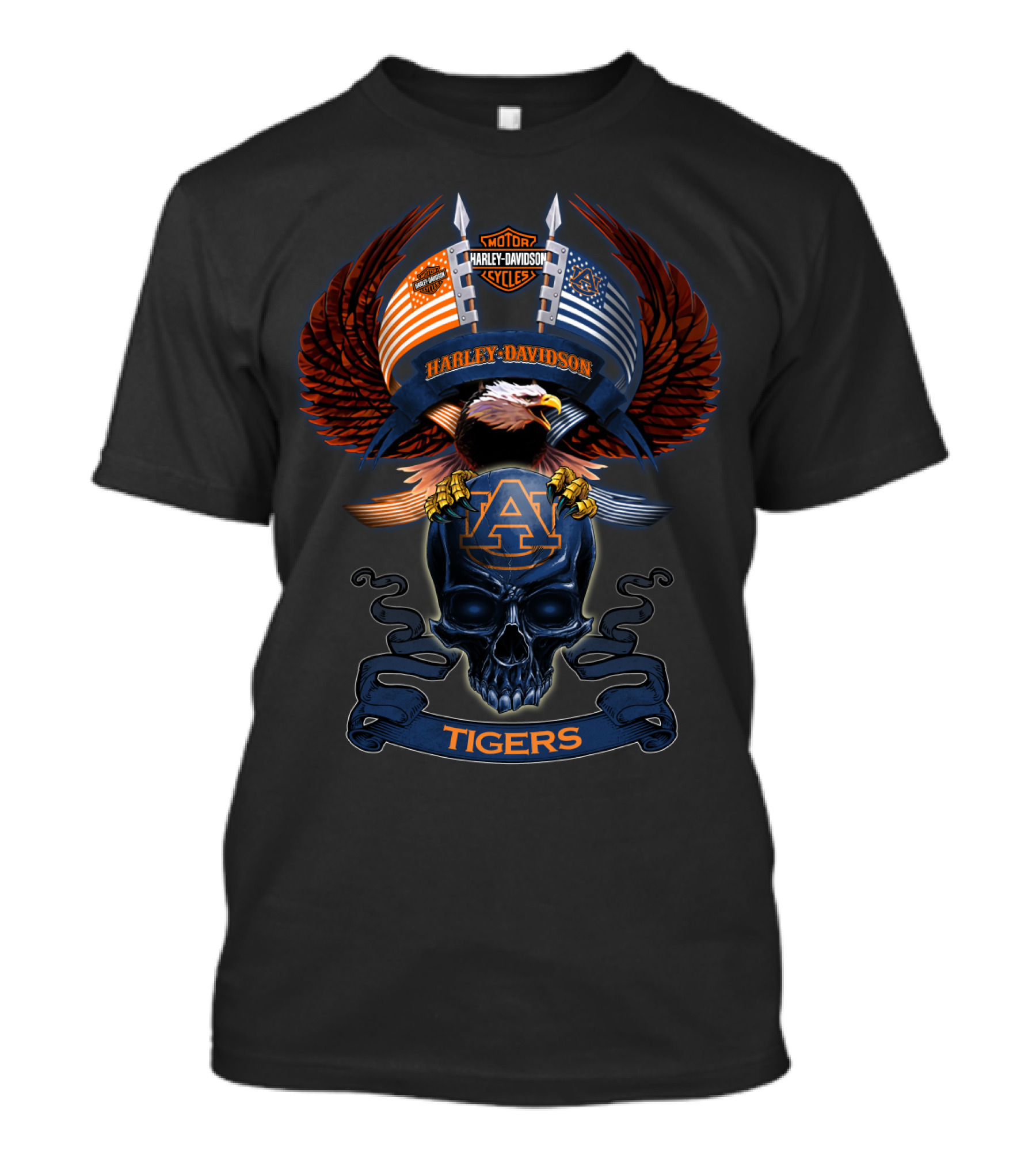 Harley Davidson Auburn Tigers American Eagle Skull T-Shirt