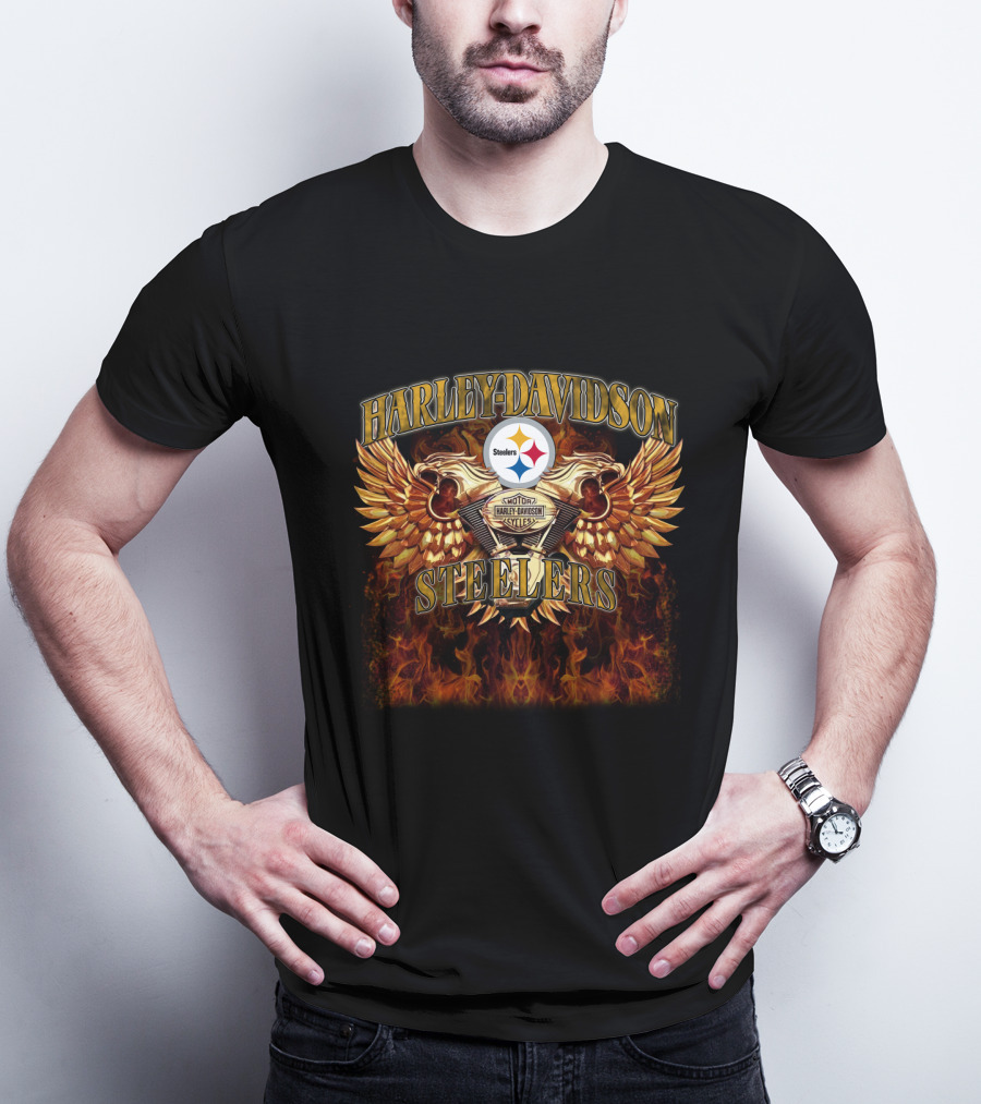 Harley Davidson Pittsburgh Steelers Steel Wings And Flames T-Shirt