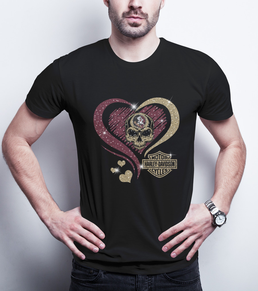 Florida State Seminoles Harley Davidson Heart Skull Motif T-Shirt