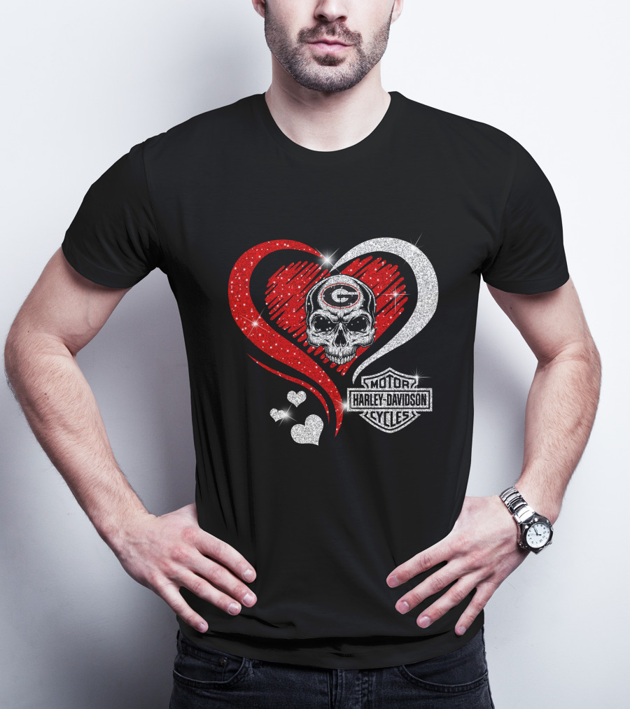 Georgia Bulldogs Harley Davidson Skull Heart T-Shirt