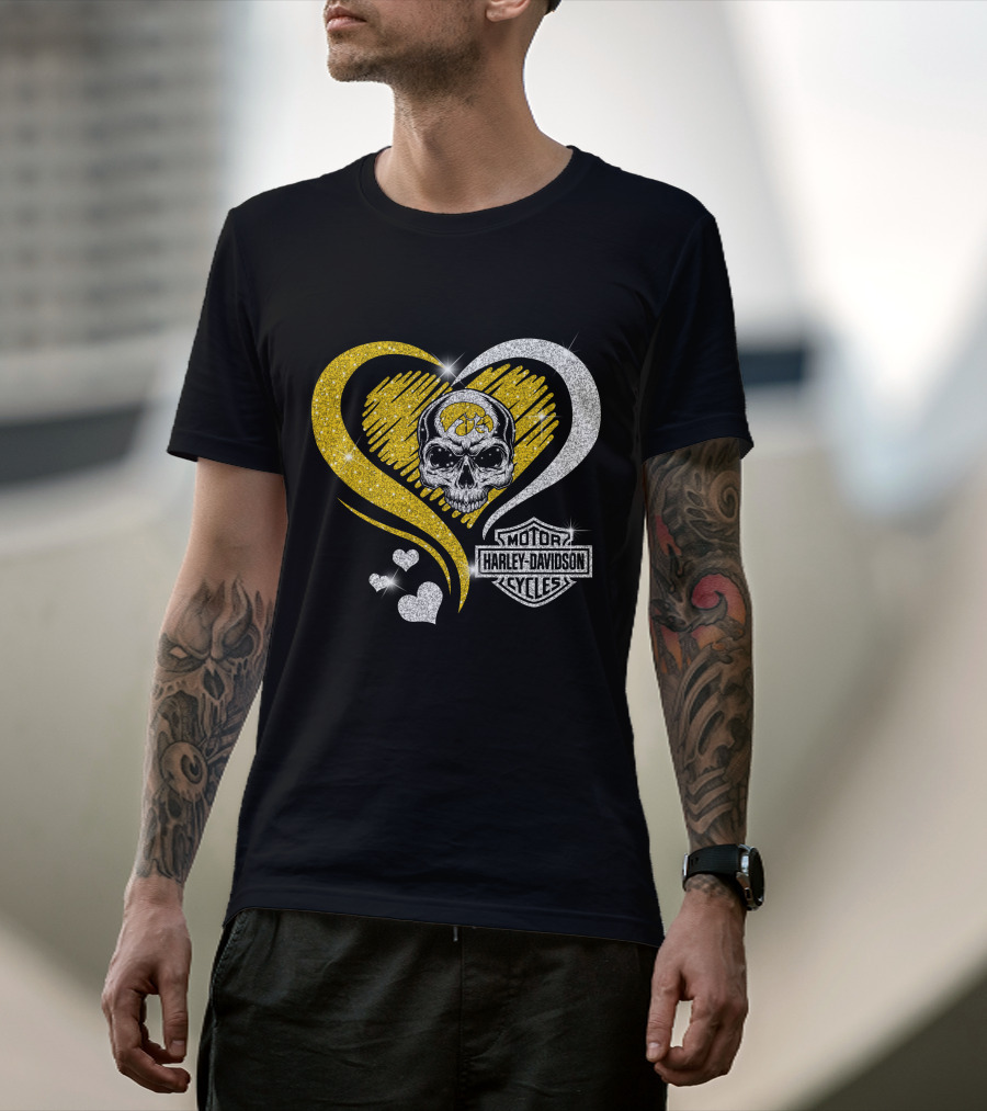 Ncaa Iowa Hawkeyes Skull Heart Harley Davidson T-Shirt