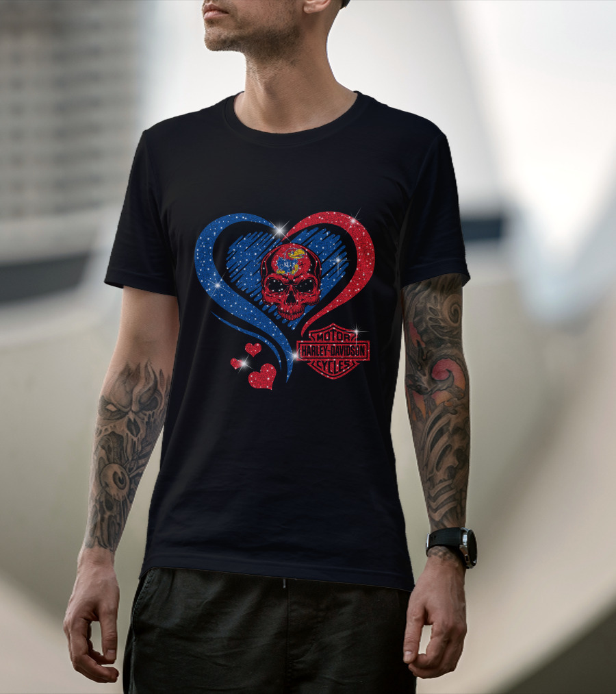 Kansas Jayhawks Harley Davidson Heart Skull T-Shirt