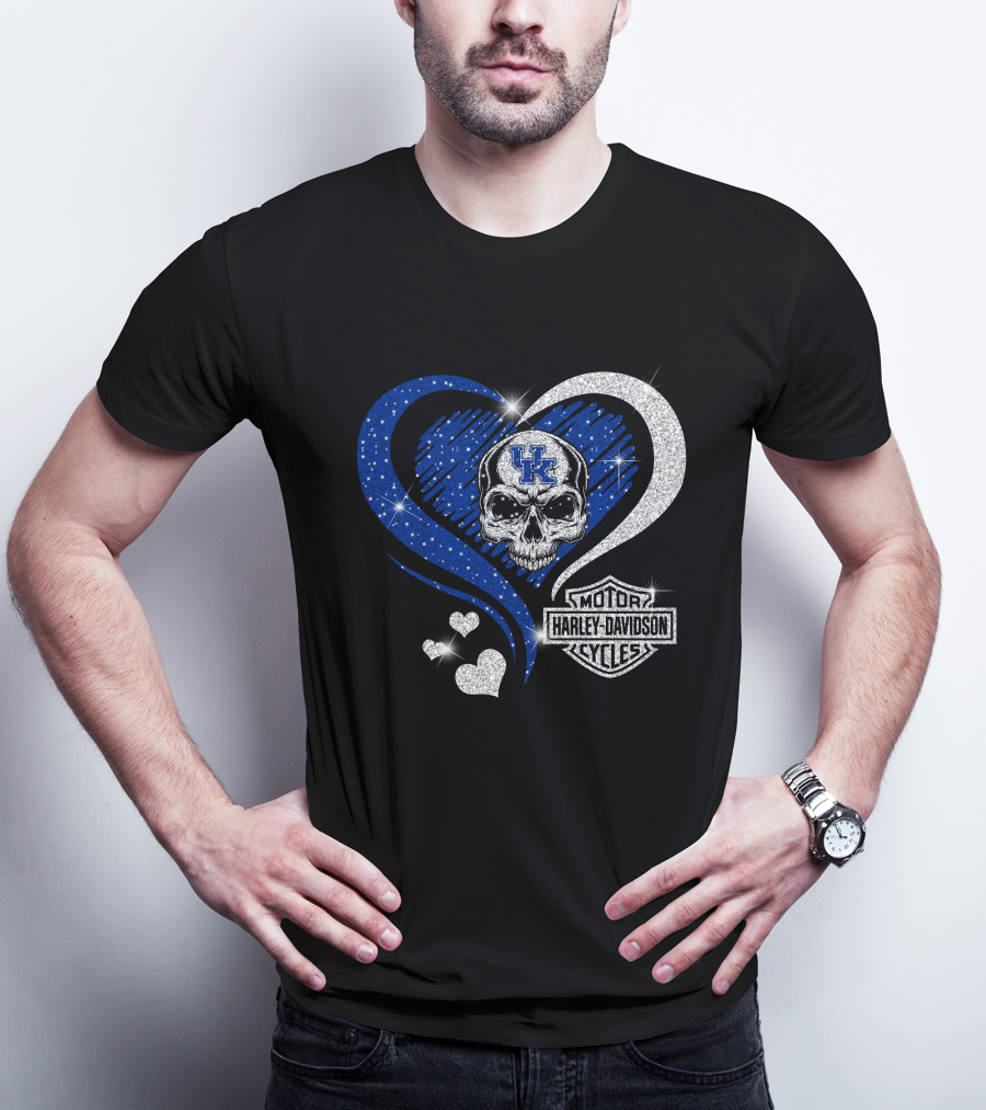 Kentucky Wildcats Skull Heart Harley Davidson Motor Cycles T-Shirt