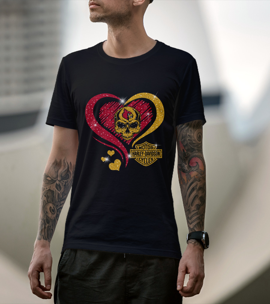 Ncaa Louisville Cardinals Skull Heart Harley Davidson Cycles T-Shirt