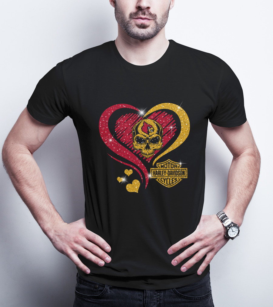 Ncaa Louisville Cardinals Skull Heart Harley Davidson Cycles T-Shirt