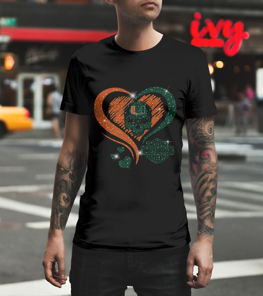 Ncaa Miami Hurricanes Heart Skull T-Shirt