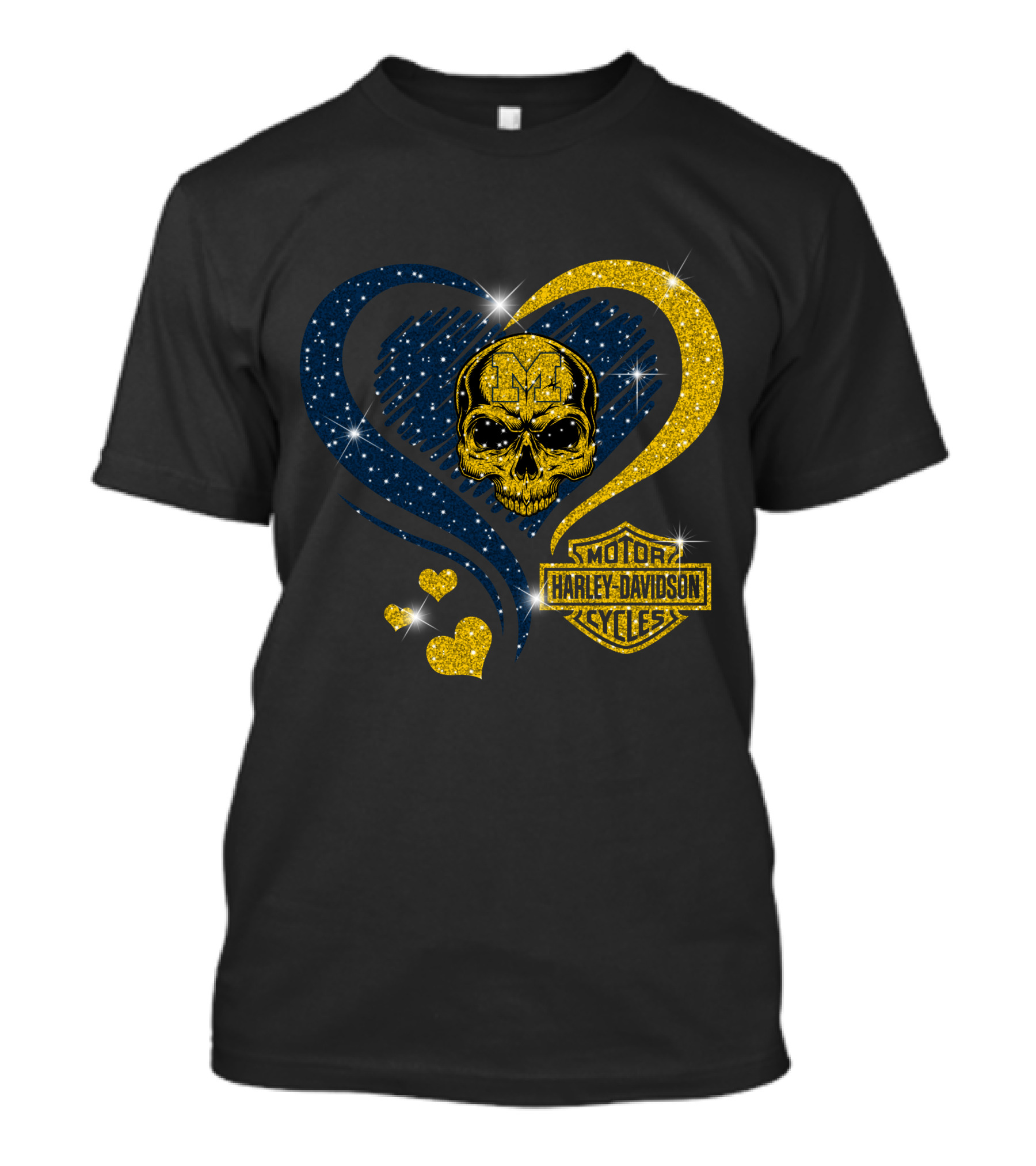 Michigan Wolverines Harley Davidson Skull Heart T-Shirt