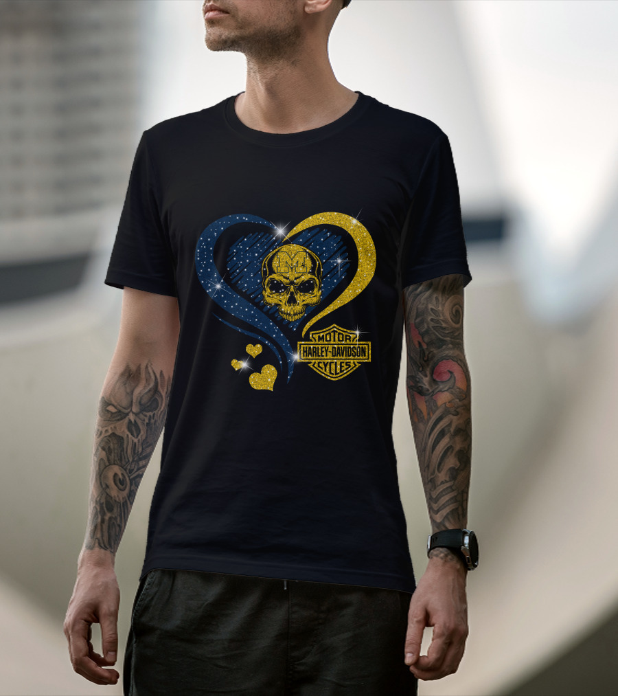 Michigan Wolverines Harley Davidson Skull Heart T-Shirt