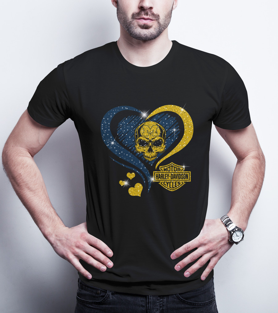 Michigan Wolverines Harley Davidson Skull Heart T-Shirt