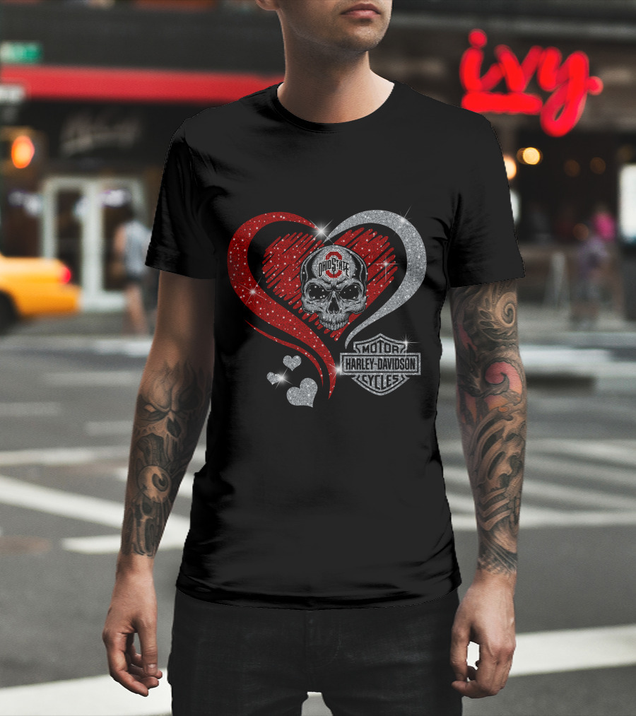 Ohio State Buckeyes Harley Davidson Skull Heart T-Shirt