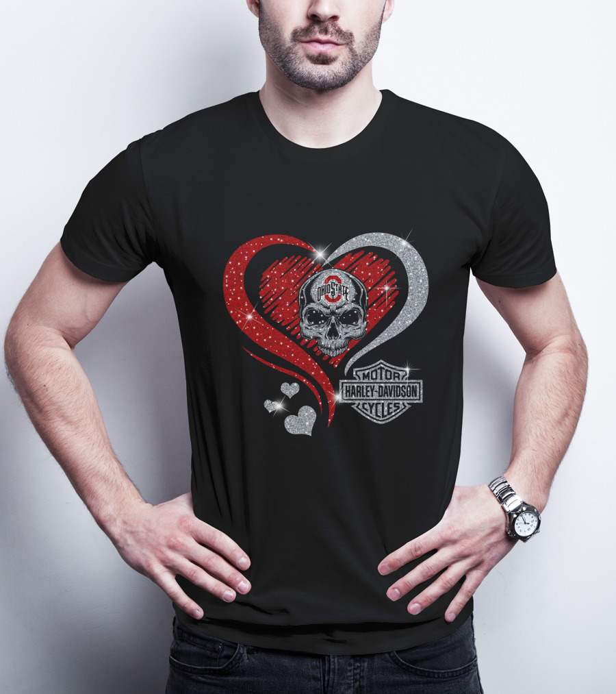 Ohio State Buckeyes Harley Davidson Skull Heart T-Shirt